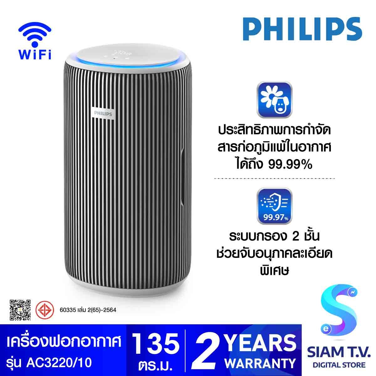 PHILIPS เครื่องฟอกอากาศ 135 ตร.ม. WiFi รุ่น AC3220/10