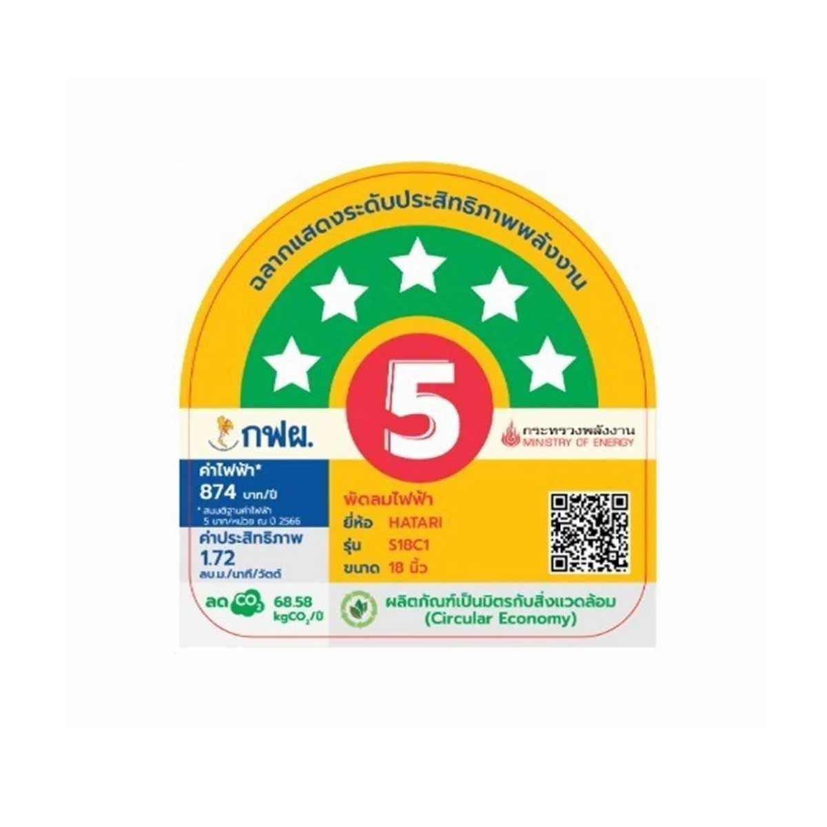 HATARI พัดลมปรับระดับ18 นิ้ว สไลด์ สีฟ้า รุ่น S18C1