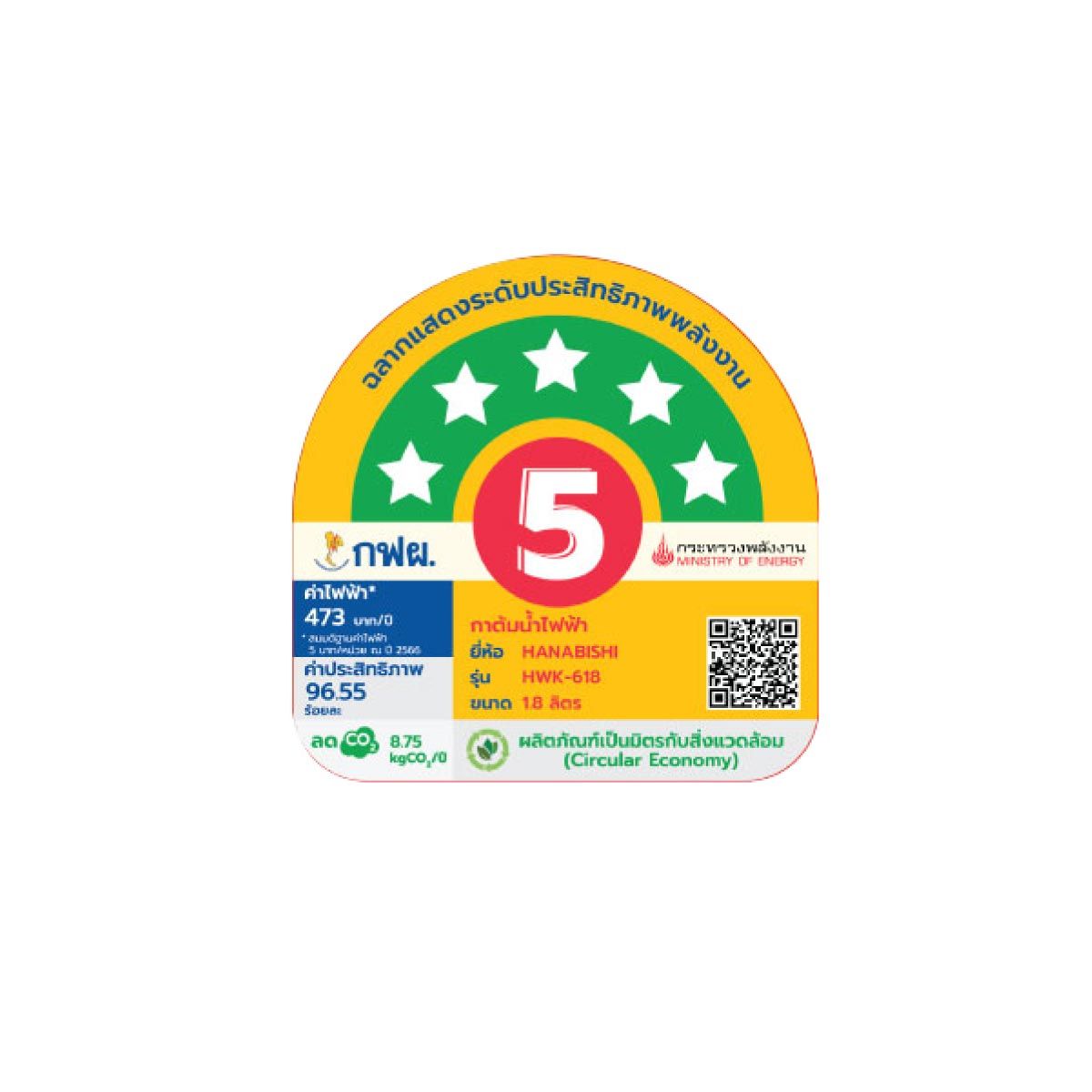 HANABISHI กาต้มน้ำไร้สาย1.8ลิตร 1000W รุ่นHWK-618