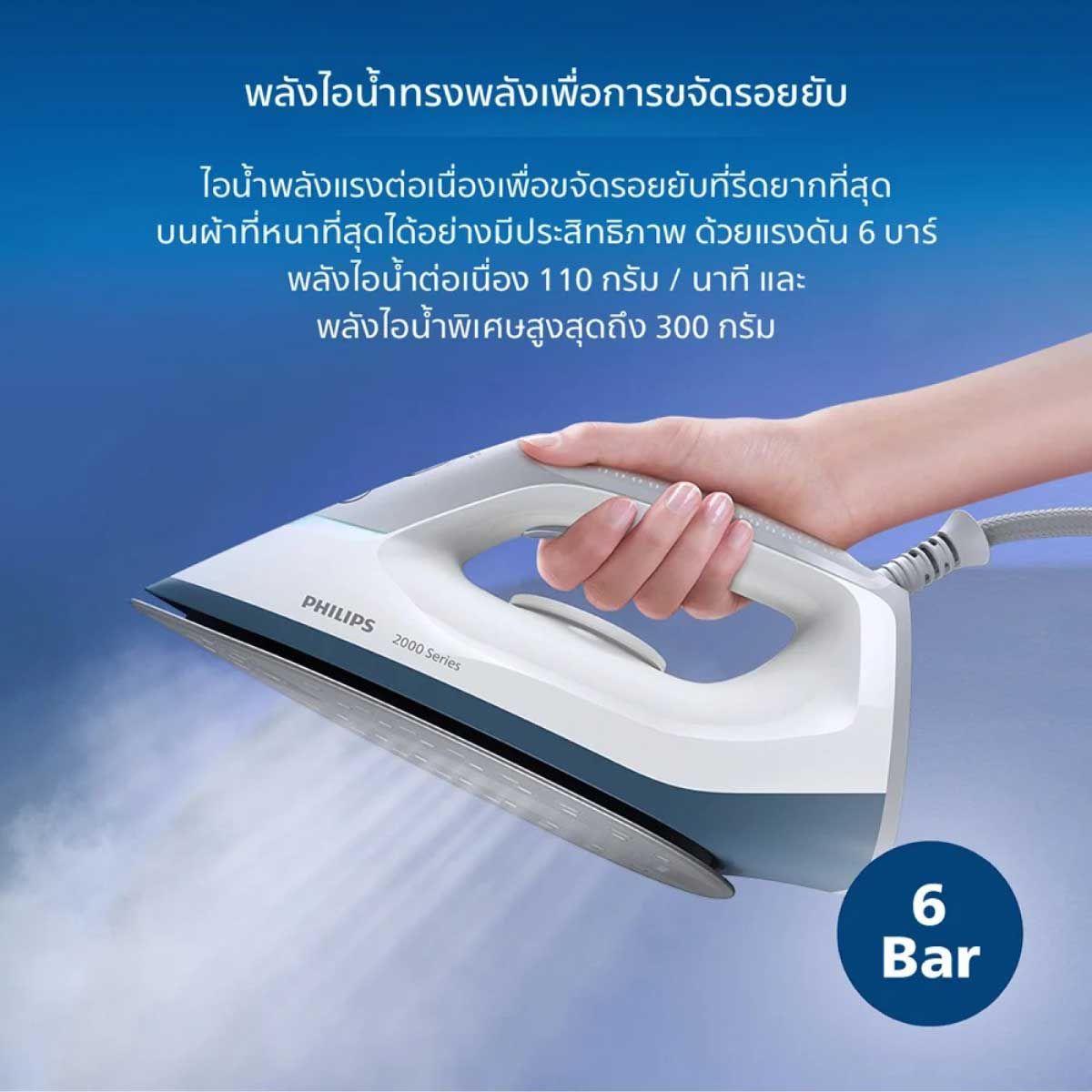 PHILIPS เตารีดไอน้ำ 2400W 6บาร์ รุ่น PSG2000/20