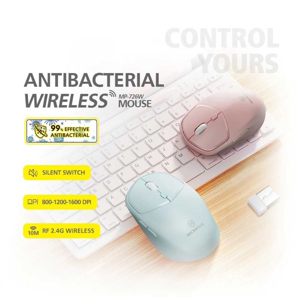 WIRELESS MOUSE (เมาส์ไร้สาย) MICROPACK ANTIBACTERIAL USB 2.4